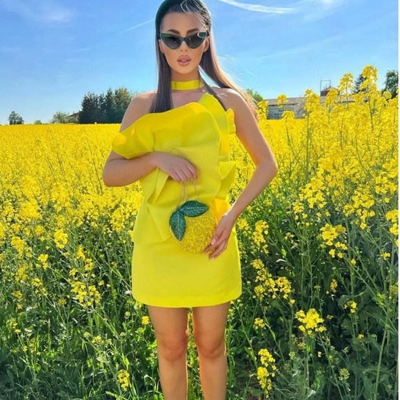 Zara | Dresses | Zara Lemon Yellow Limited Edition Ruffle Voluminous ...